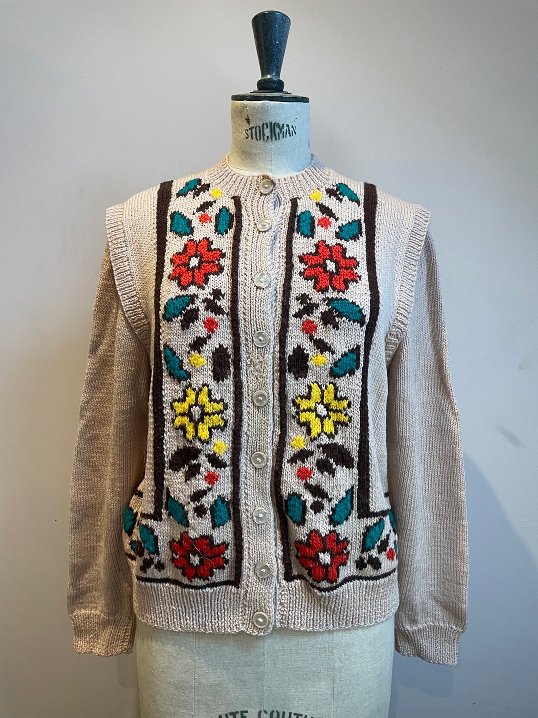 Vintage Knitted 1940s Style Floral Cardigan Homefront Landarmy - Etsy