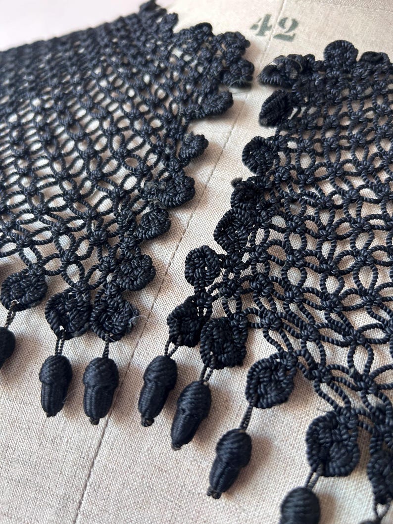 Victorian Black Silk Corde Macrame Knot Shawl Collar With Silk Acorns ...