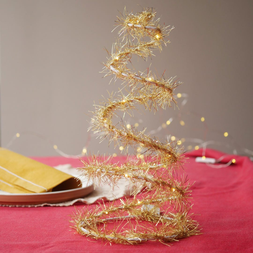 Gold Tinsel Light up Tabletop Tree | Christmas Decoration - Etsy