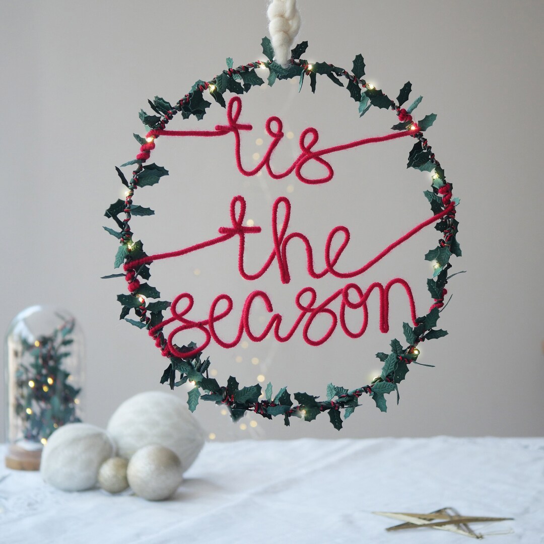 Handmade Christmas Wreath | Light-up LED Holly Berry Door Decor - Etsy