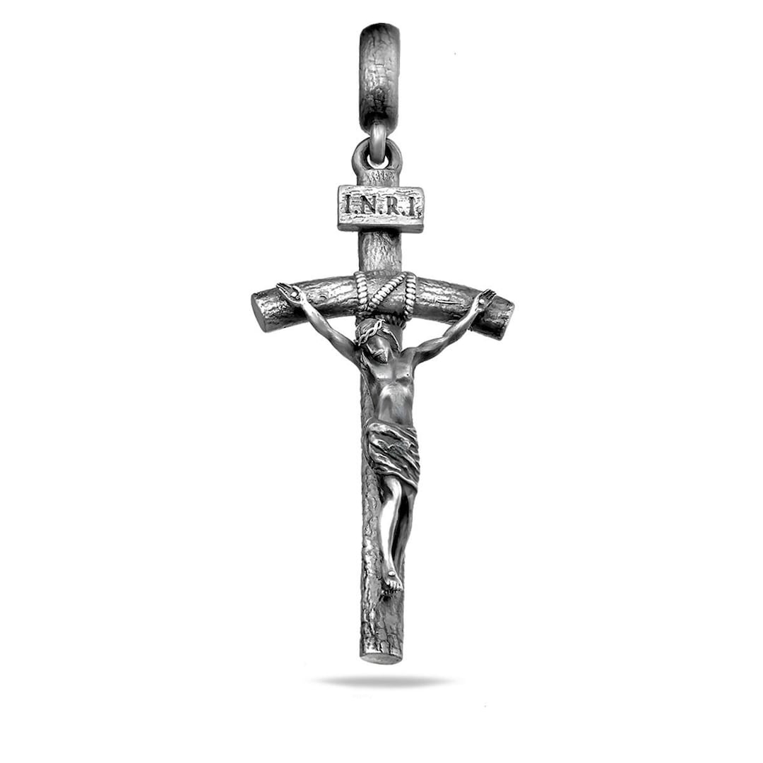Jesus Christ Cross Sterling Silver 925 Crucifix INRI Wood Design Large ...