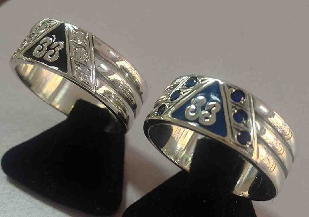 Masonic Silver Ring Rite 33 Degree Handmade Black/blue Enamel Swarovski ...