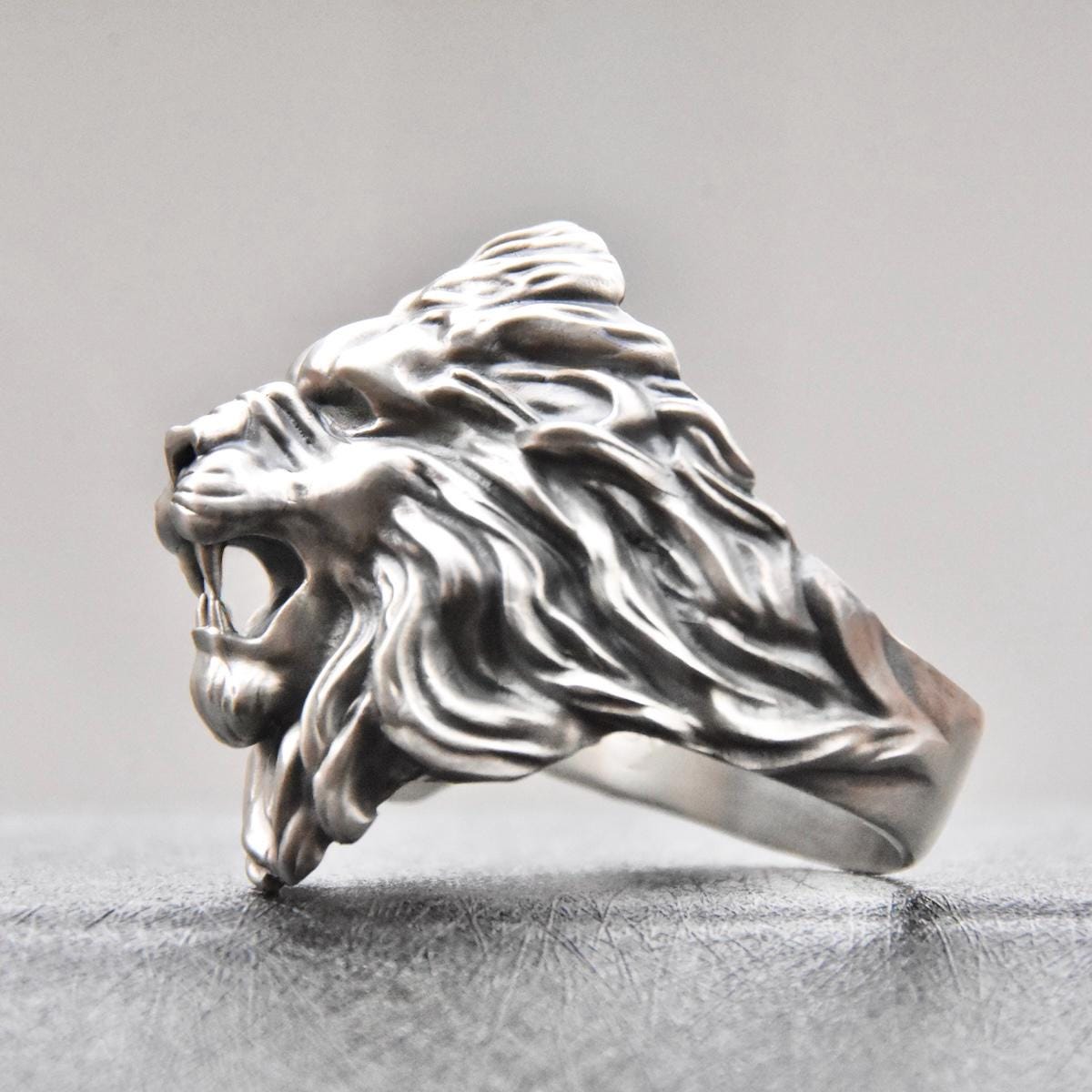 Royal Lion Ring Sterling Silver 925 Head Roaring Animal Ring Wild ...