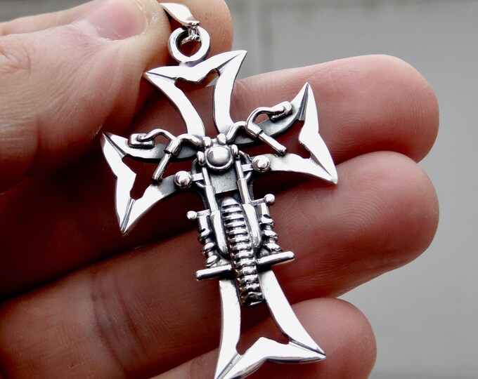 Solid Sterling Silver 925 Biker Cross Pendant Necklace - Etsy