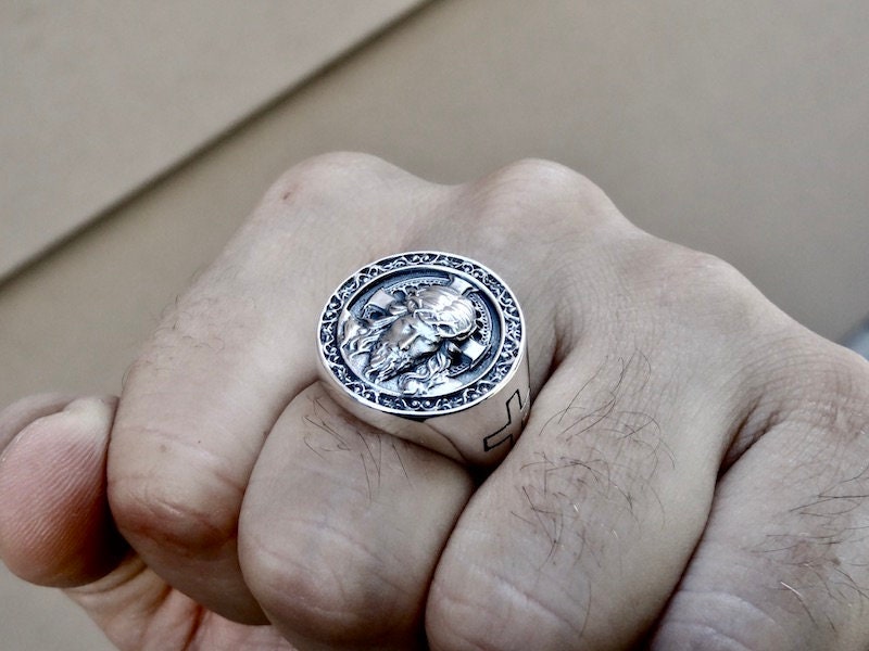 Jesus Christ Ring Sterling Silver .925 Cross God Head - Etsy UK
