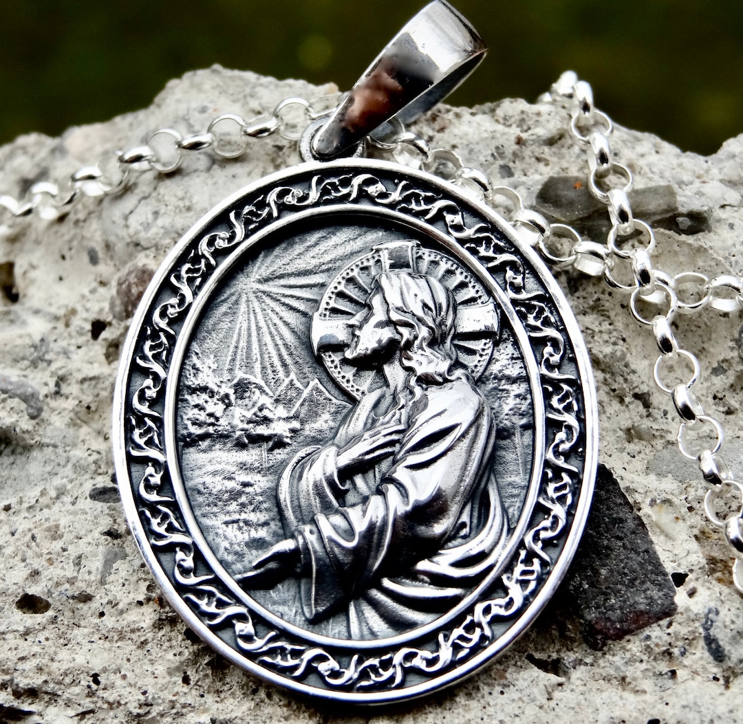 Jesus Christ Oval Pendant Sterling Silver 925 Chain Medallion Amulet ...