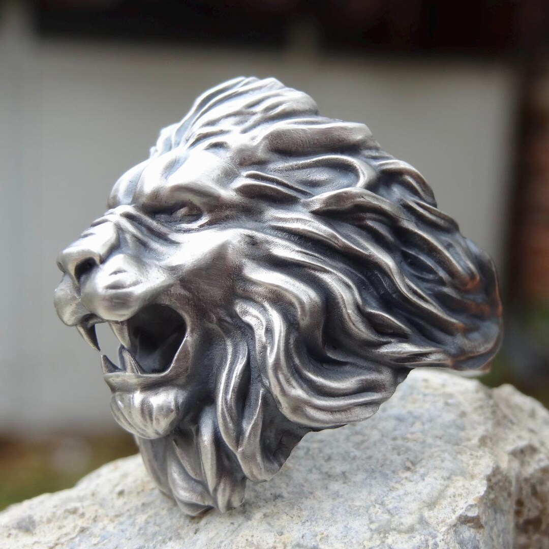 Royal Lion Ring Sterling Silver 925 Head Roaring Animal Ring Wild ...
