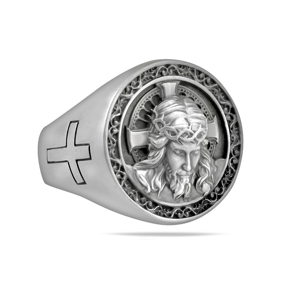 Jesus Christ Ring Sterling Silver 925 Cross God Head Jewellery Handmade ...