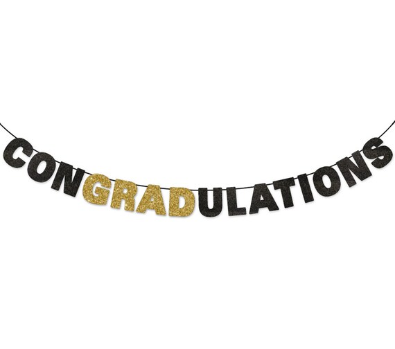 CONGRADULATIONS Glitter Banner Wall Decor Sign - Sparkly Gold and Black ...
