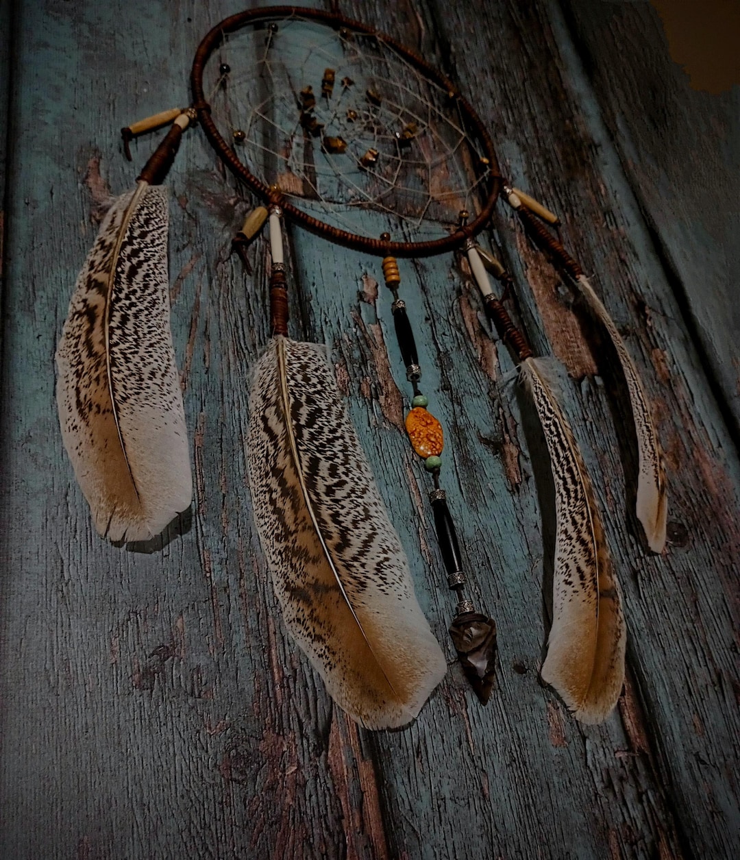 Authentic Native American Beaded Tiger Eye Dreamcatcher With Agate ...