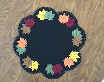 Autumn Pumpkin and Leaves Felt Penny Rug Candle Mat Table Topper - Etsy