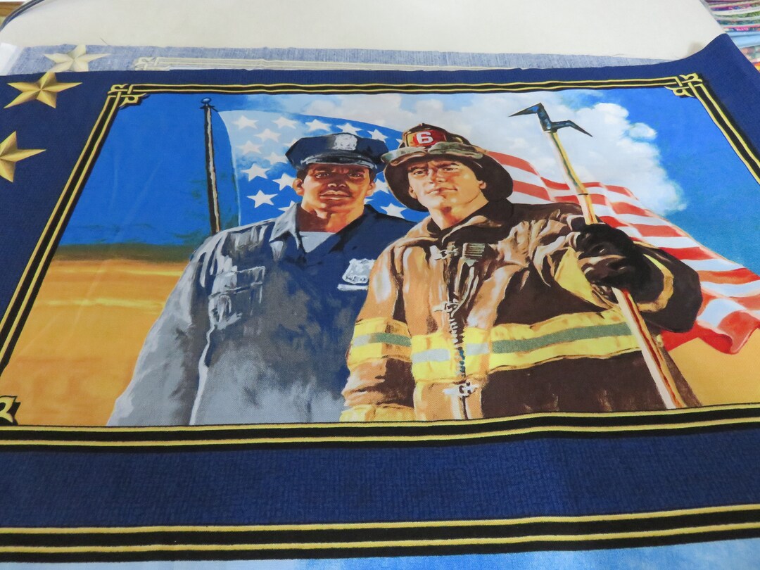 American Heroes Cotton Fabric Fireman, Policeman, Army, Navy, Air Force ...