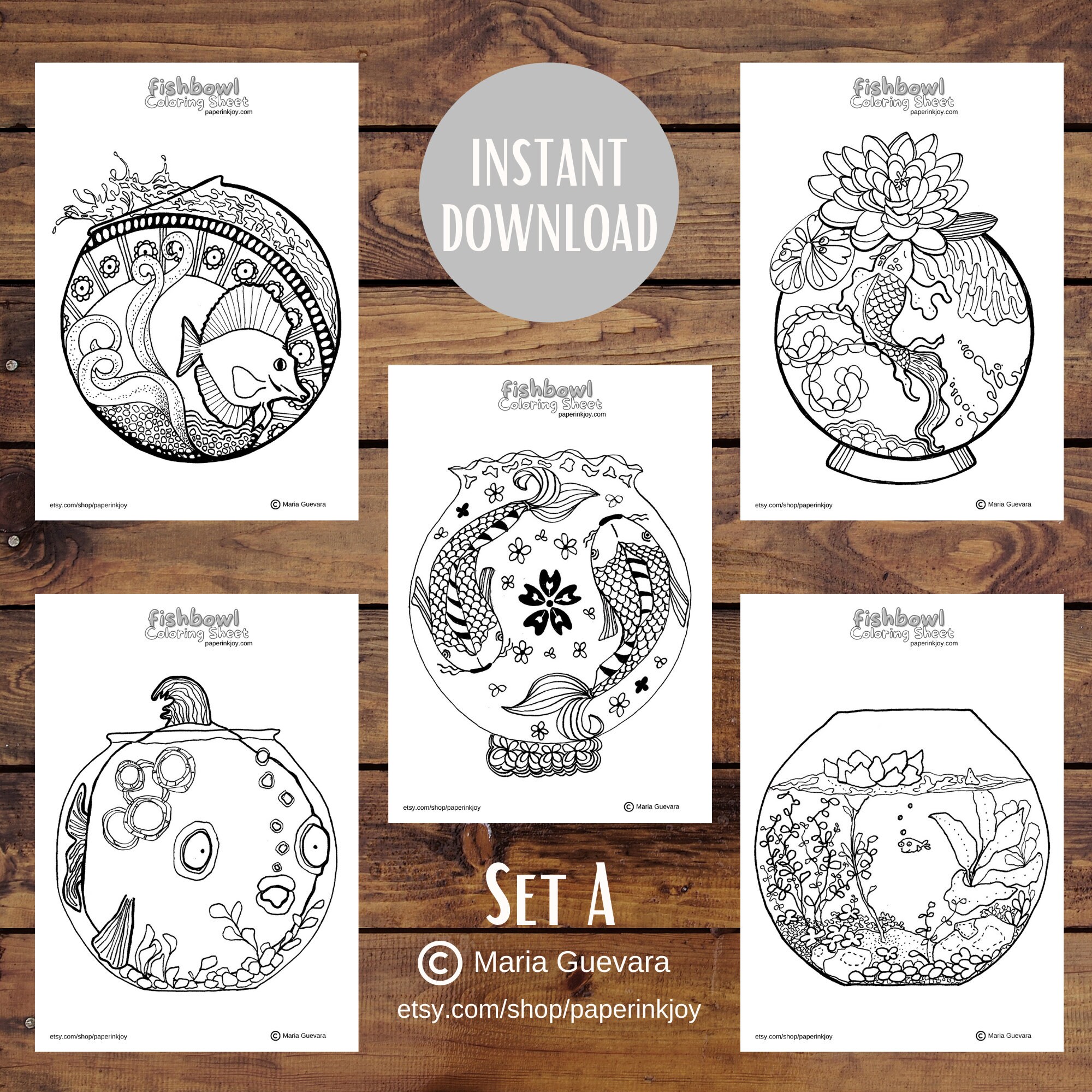 Fishbowl Coloring Sheets Set A Instant Download - Etsy