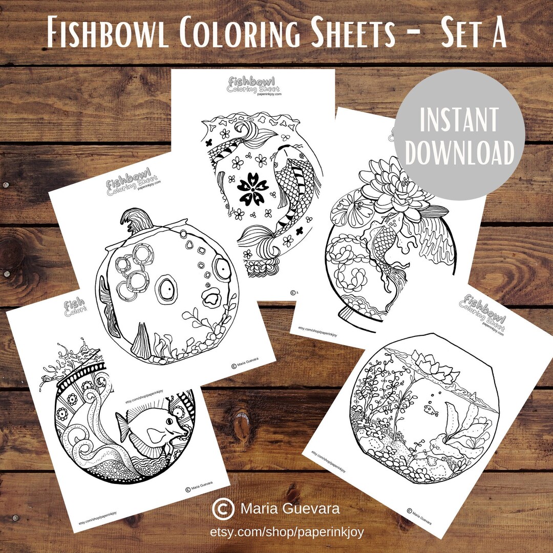 Fishbowl Coloring Sheets Set A Instant Download - Etsy