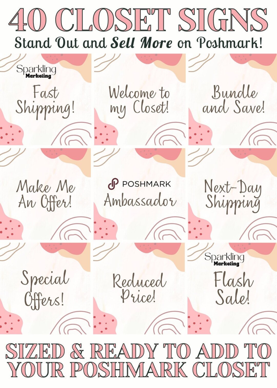 Poshmark Closet Signs, Pink Beige Organic // Poshmark Closet Divider ...