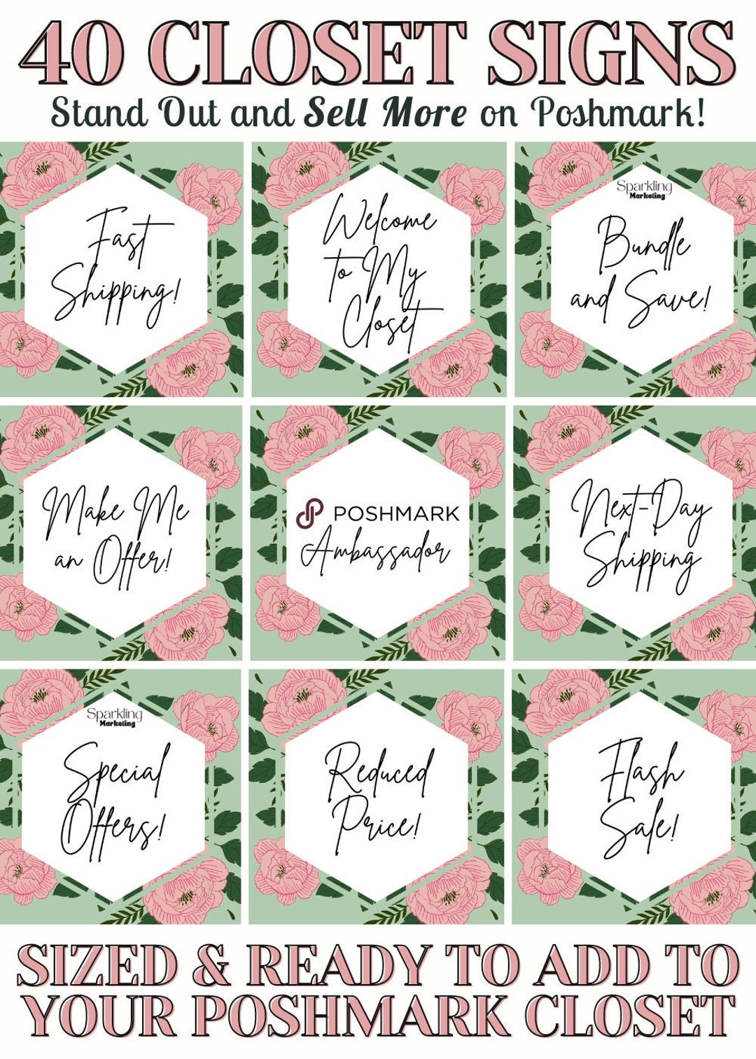 Poshmark Closet Signs, Pink Green Floral // Poshmark Closet Divider ...
