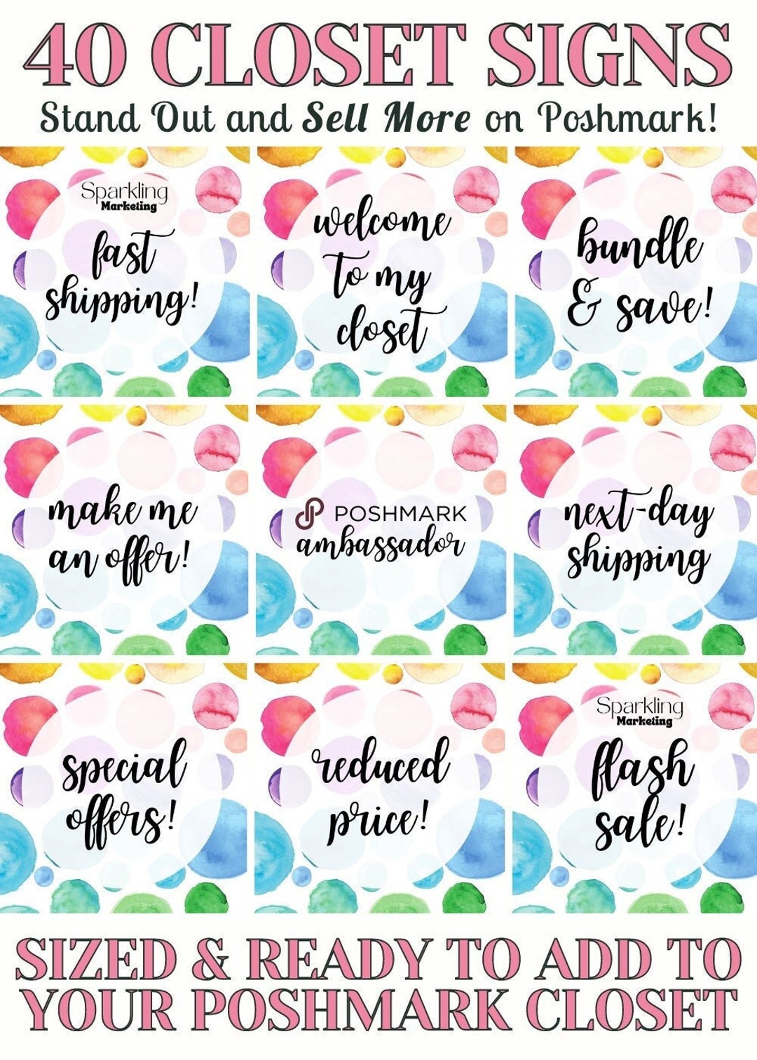 40 Poshmark Closet Signs, Instant Digital Download // Poshmark Seller ...