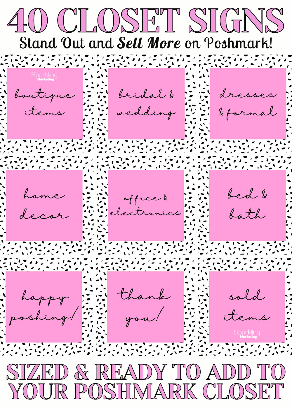 Poshmark Closet Signs Hot Pink Black & White // Poshmark - Etsy