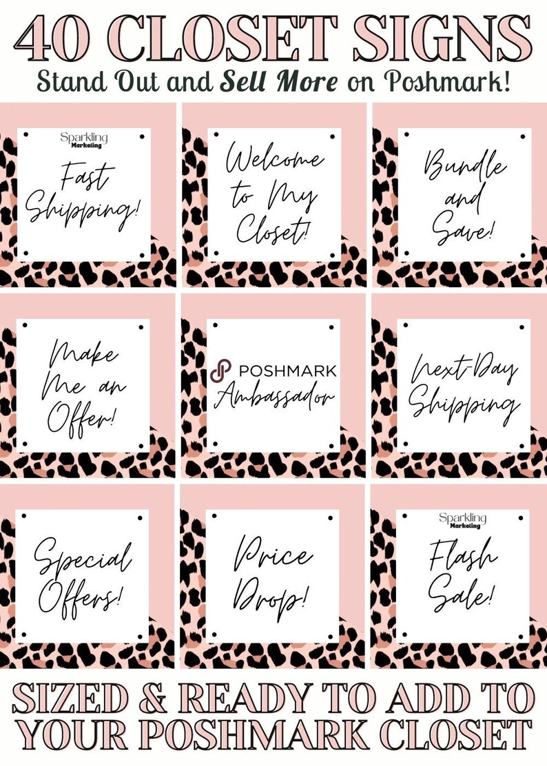 Poshmark Closet Signs, Pink Leopard Print // Poshmark Closet Divider ...