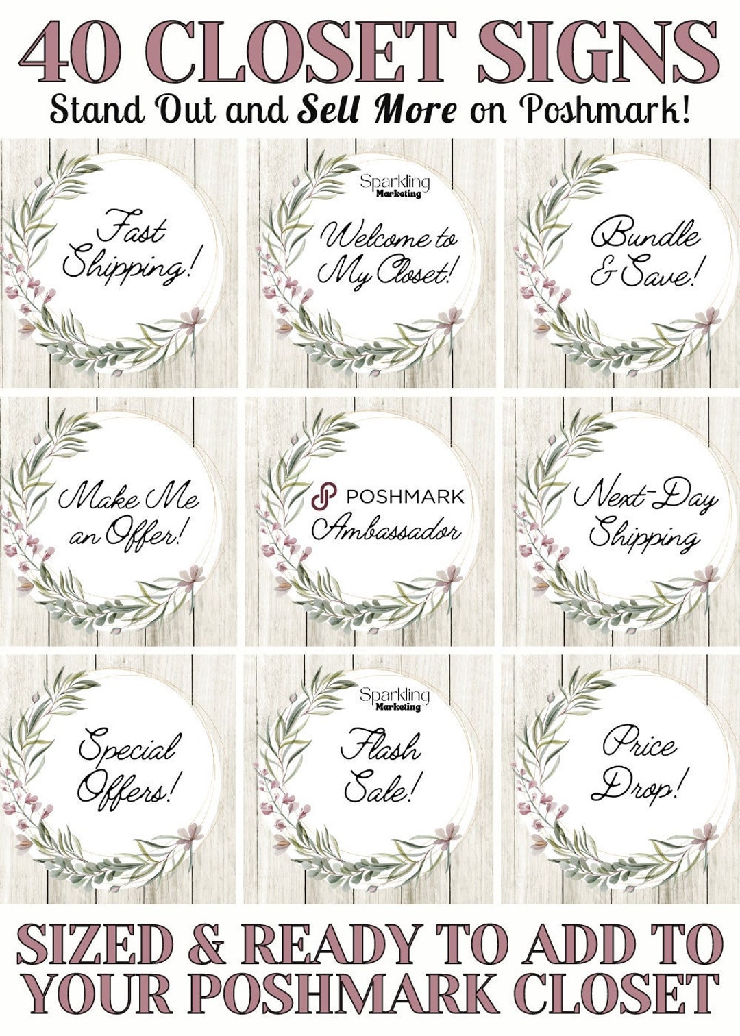 Poshmark Closet Signs Wood Floral Wreath // Poshmark Sign - Etsy