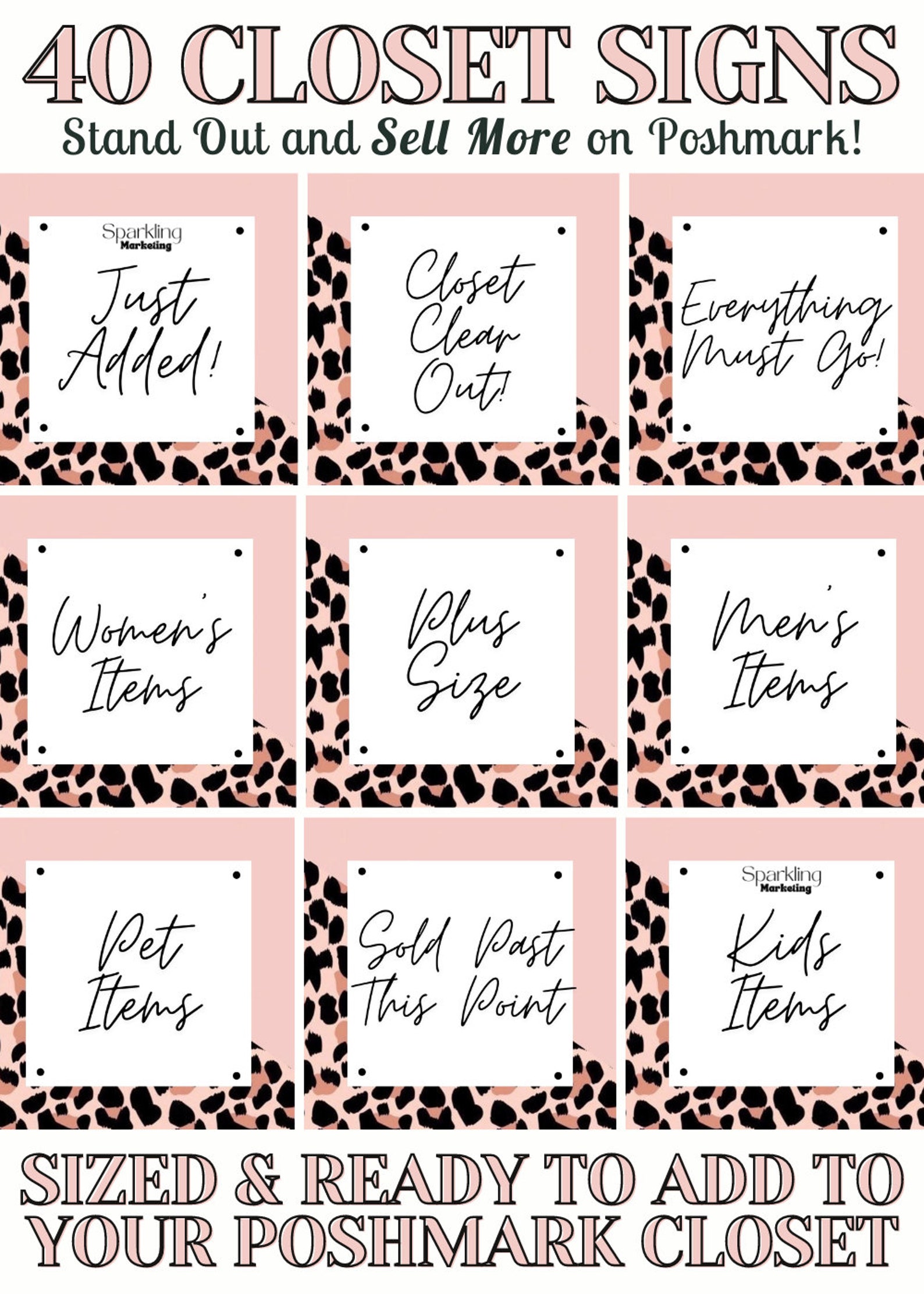 Poshmark Closet Signs, Pink Leopard Print // Poshmark Closet Divider ...