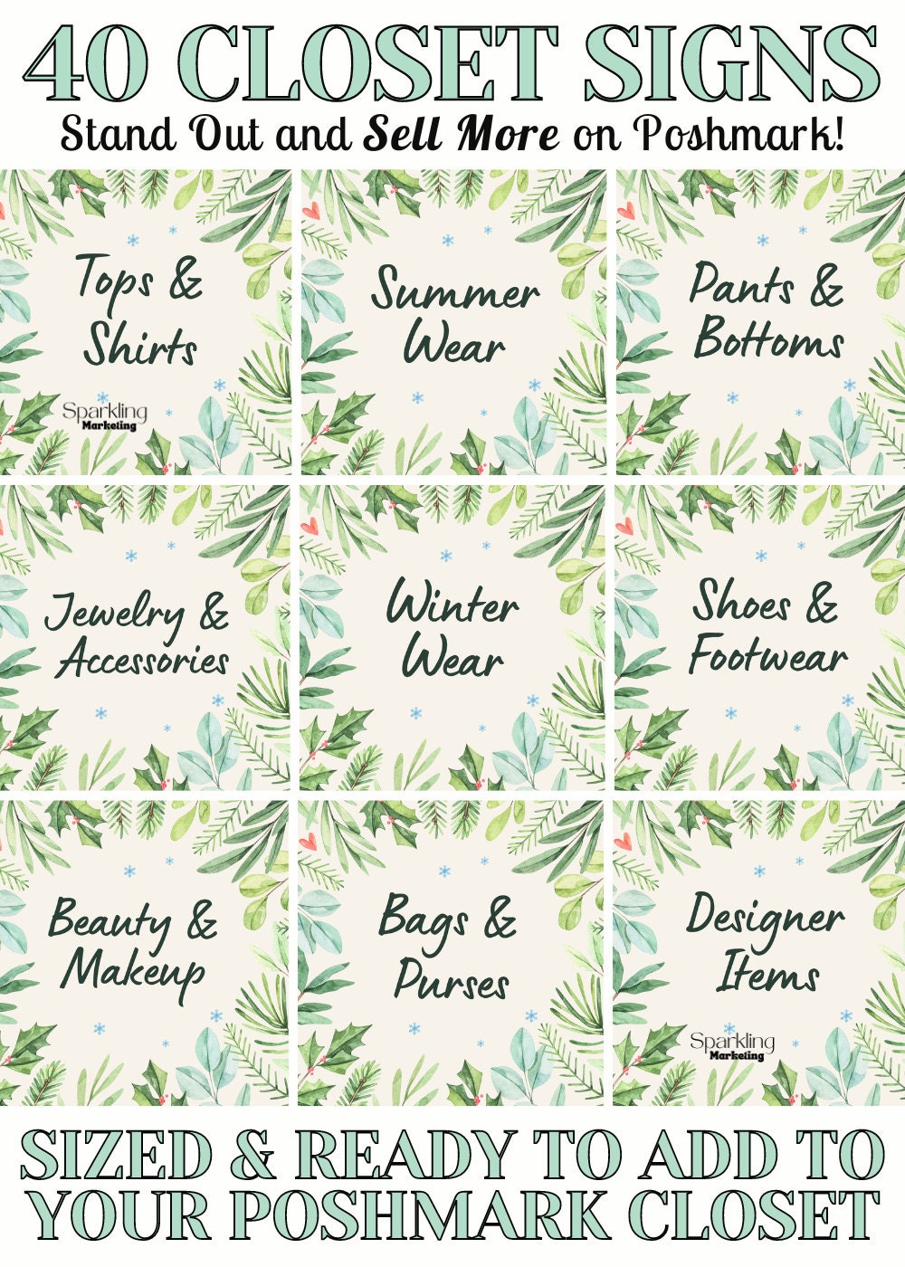 Poshmark Closet Signs, Winter Watercolor Floral // Poshmark Inventory ...