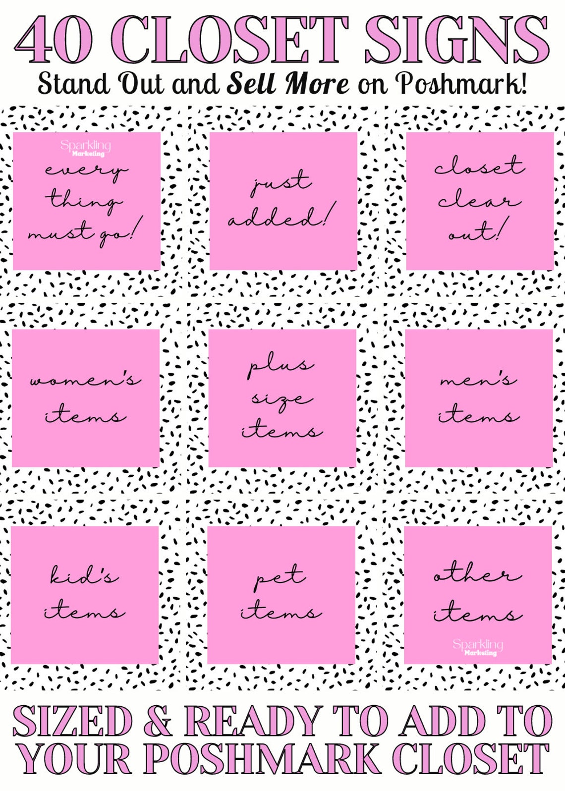 Poshmark Closet Signs Hot Pink Black & White // Poshmark - Etsy