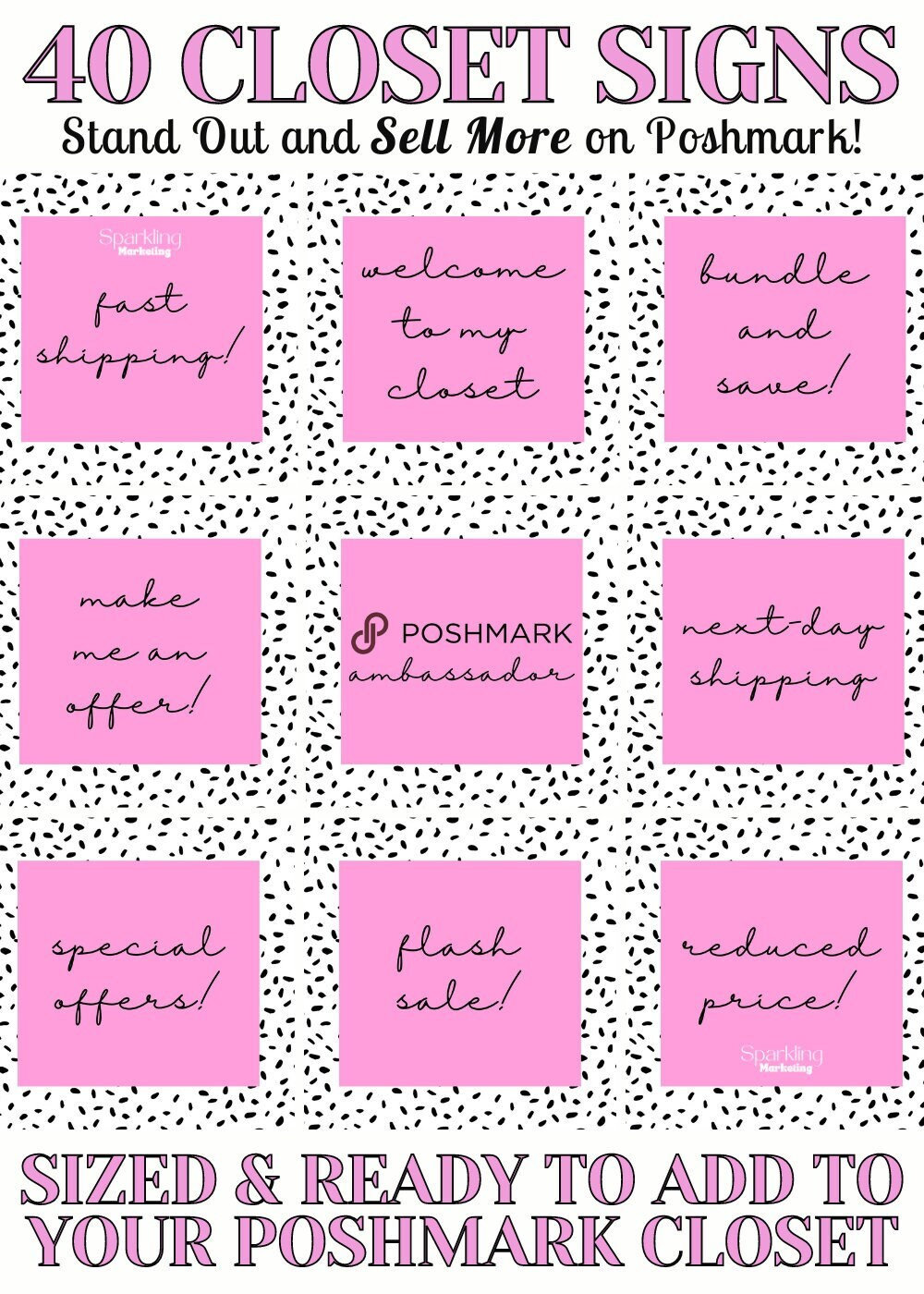 Poshmark Closet Signs Hot Pink Black & White // Poshmark - Etsy