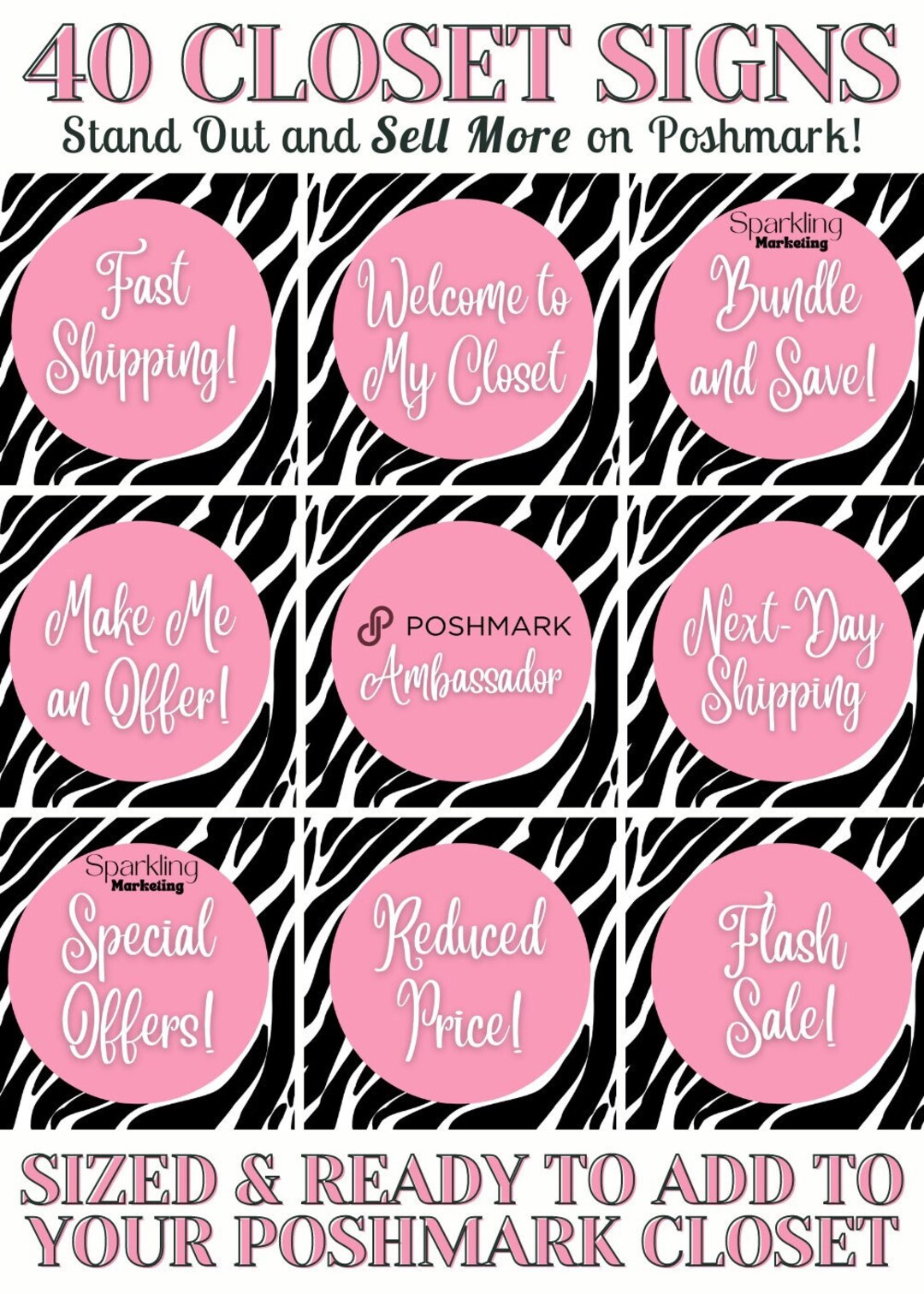 Poshmark Closet Signs, Pink Zebra Print // Poshmark Closet Divider ...