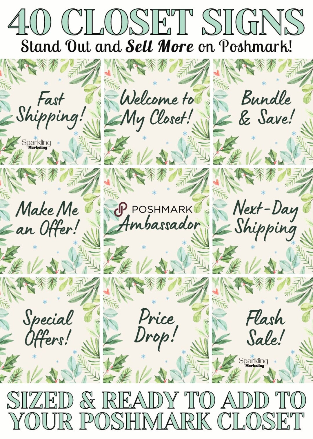 Poshmark Closet Signs, Winter Watercolor Floral // Poshmark Inventory ...