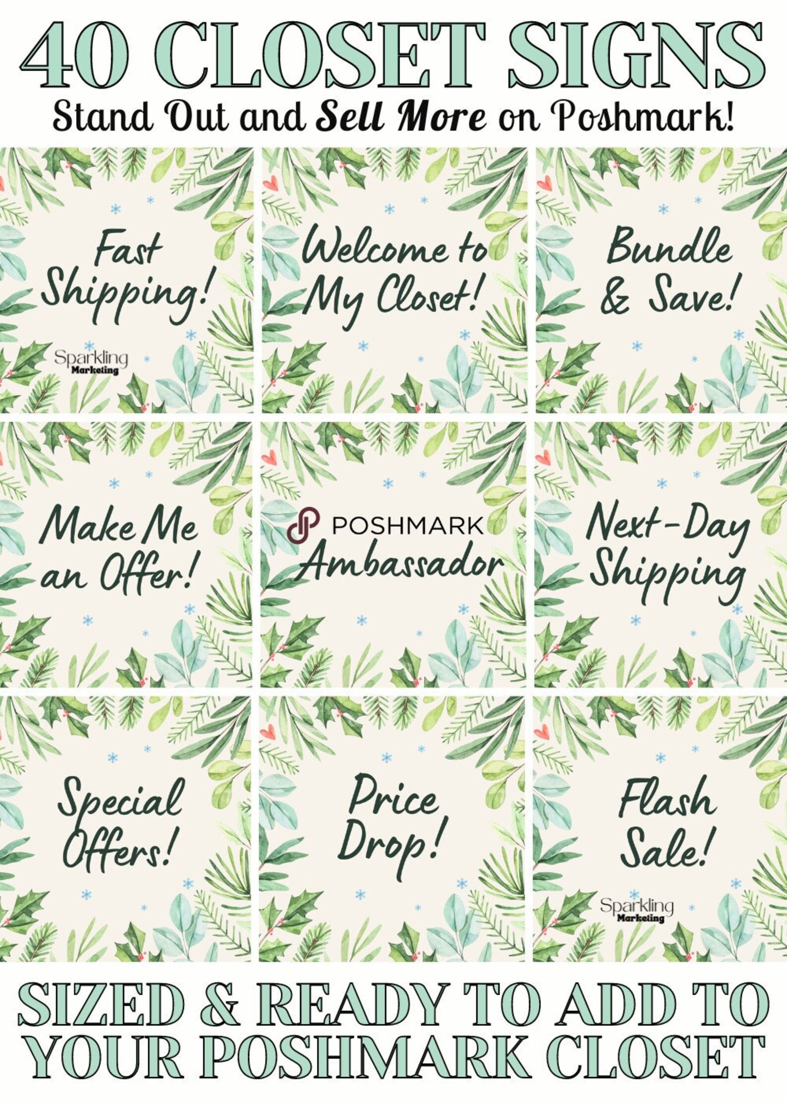 Poshmark Closet Signs, Winter Watercolor Floral // Poshmark Inventory ...