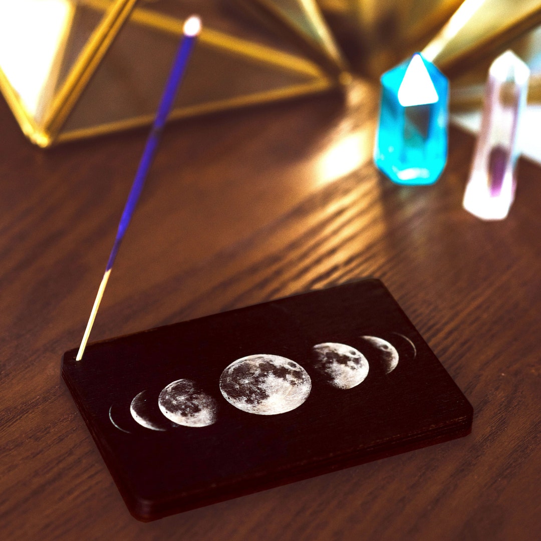 Moon Phases Incense Burner Wooden Moon Phases Incense Holder Meditation ...