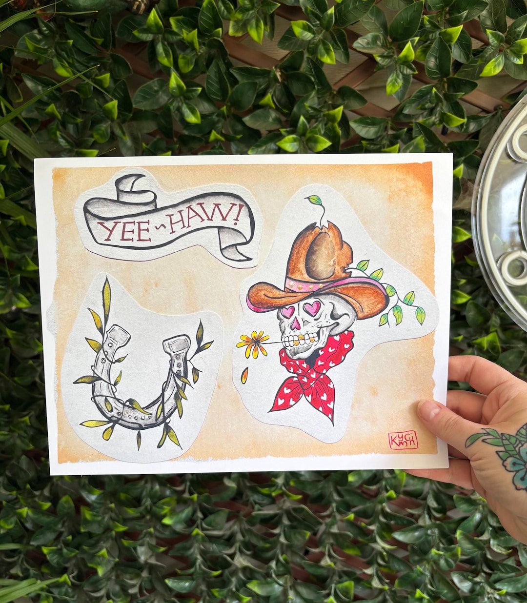Yeehaw Tattoo Flash Sheet Print - 8.5x11 Watercolor Painting- Western ...