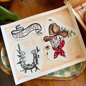 Yeehaw Tattoo Flash Sheet Print - 8.5x11 Watercolor Painting- Western ...
