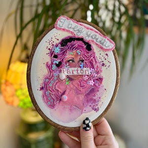 Dolly Parton Mixed Media Embroidery and Watercolor Hoop. Beads, Pom ...