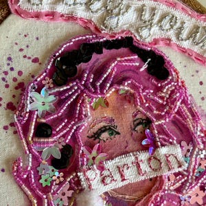 Dolly Parton Mixed Media Embroidery and Watercolor Hoop. Beads, Pom ...