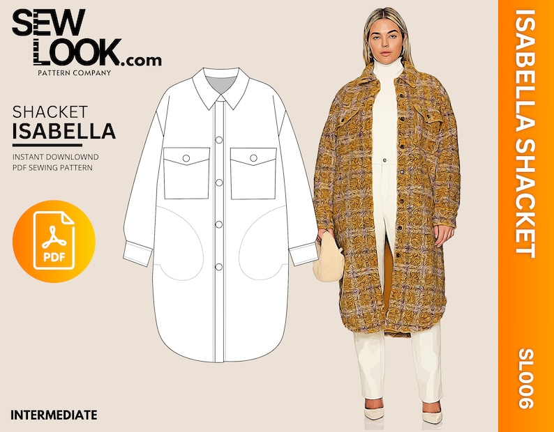 SEW LOOK - Isabella Oversized Shacket Coat Pattern - PDF Easy Beginner Sewing Pattern - Etsy