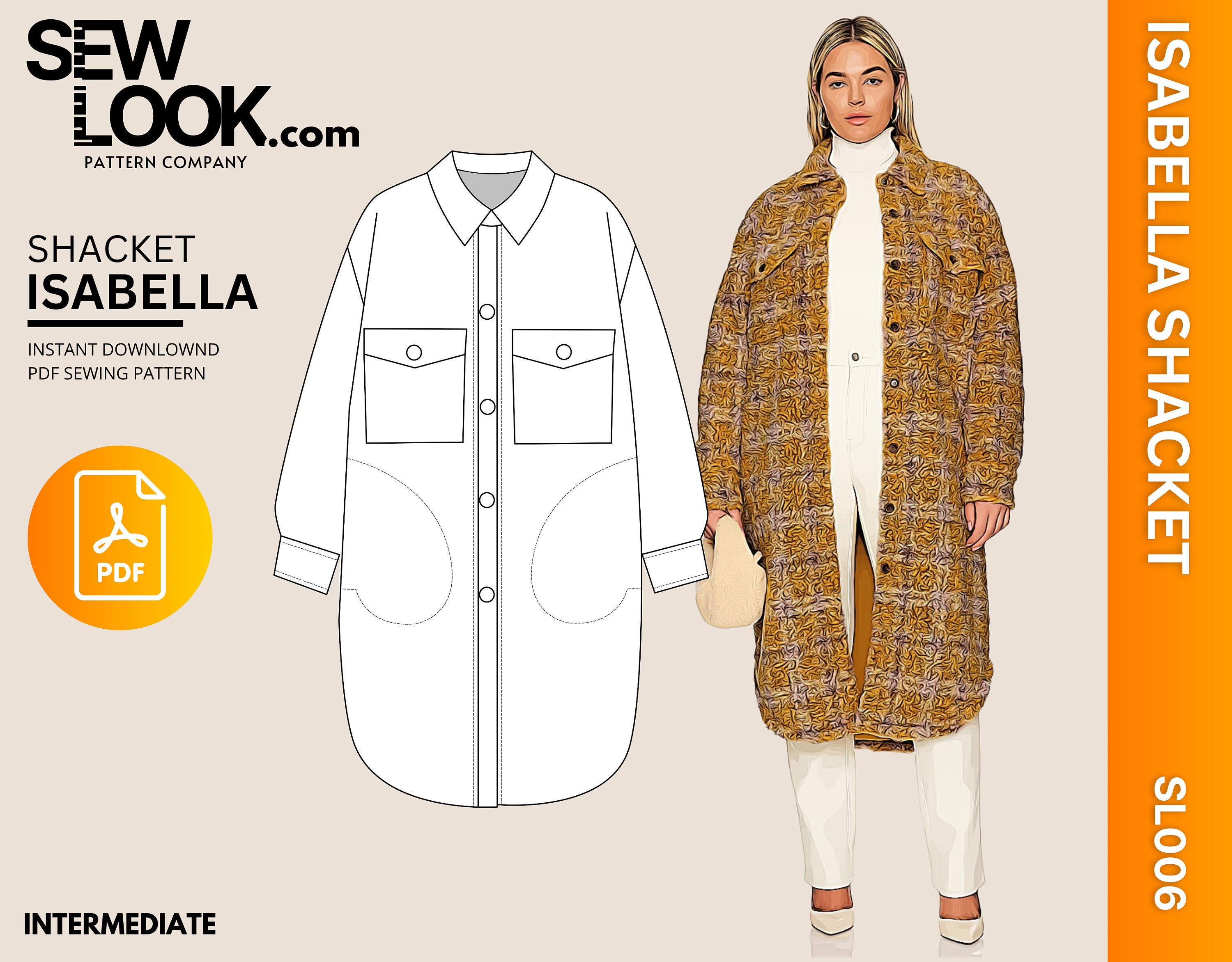 SEW LOOK Isabella Oversized Shacket Coat Pattern PDF Easy - Etsy