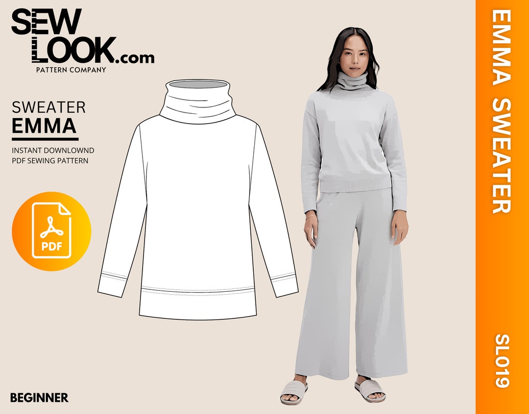Emma Cozy Turtleneck Sweater Sewing Pattern: Beginner Friendly (PDF) - Etsy