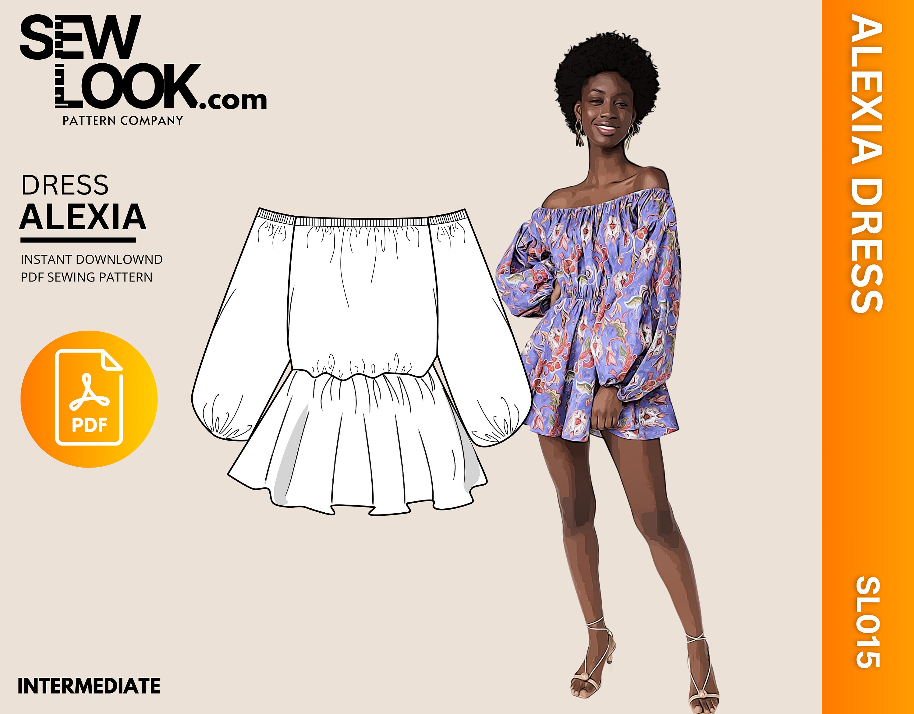 SEW LOOK Alexia Elastic off the Shoulder Mini Dress Pattern PDF Easy ...