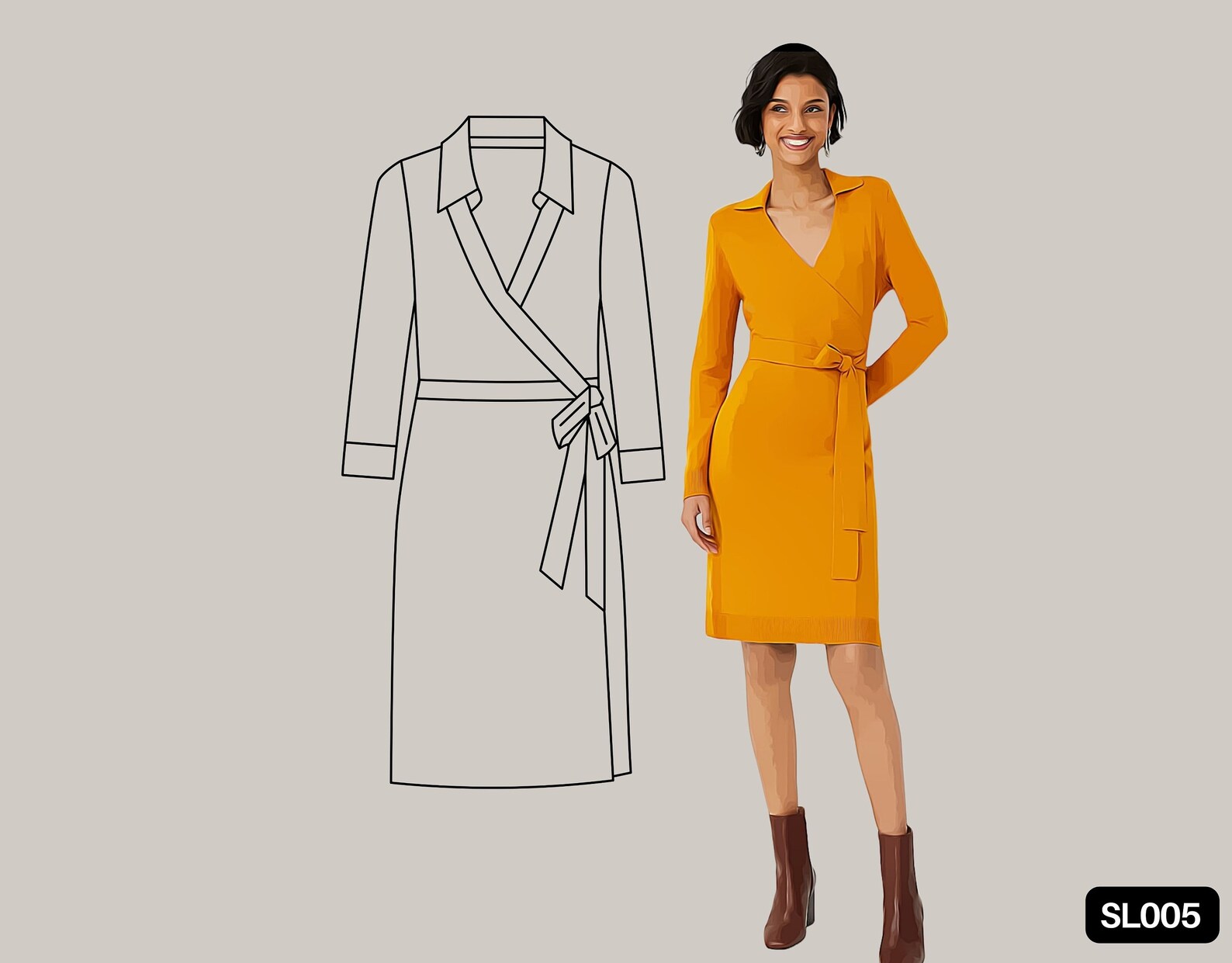 SEW LOOK Diane Iconic Wrap Dress With Collar Pattern PDF - Etsy