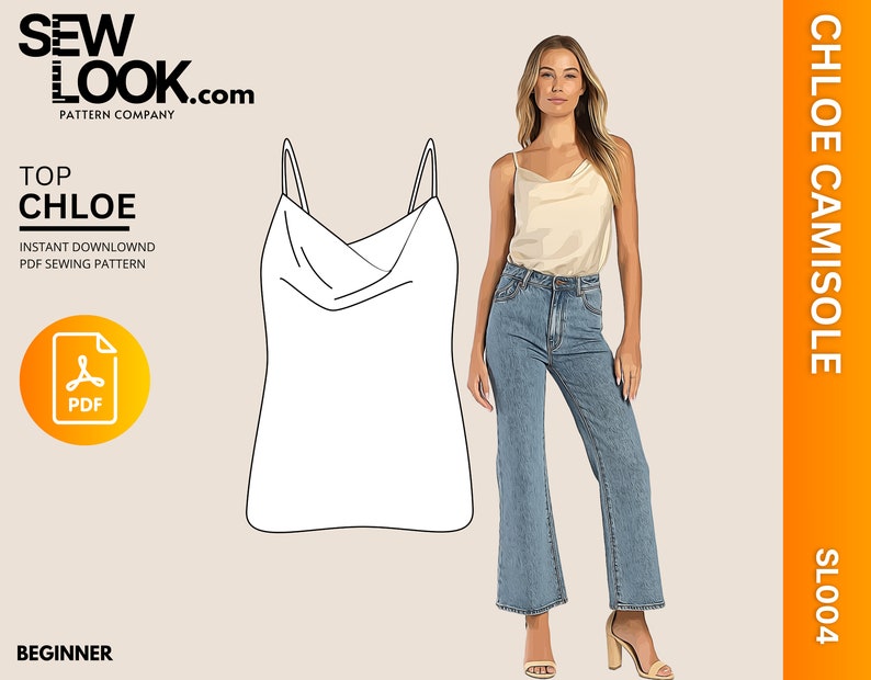 Chloe Cowl Neck Camisole Top Sewing Pattern: Beginner Friendly (PDF) - Etsy