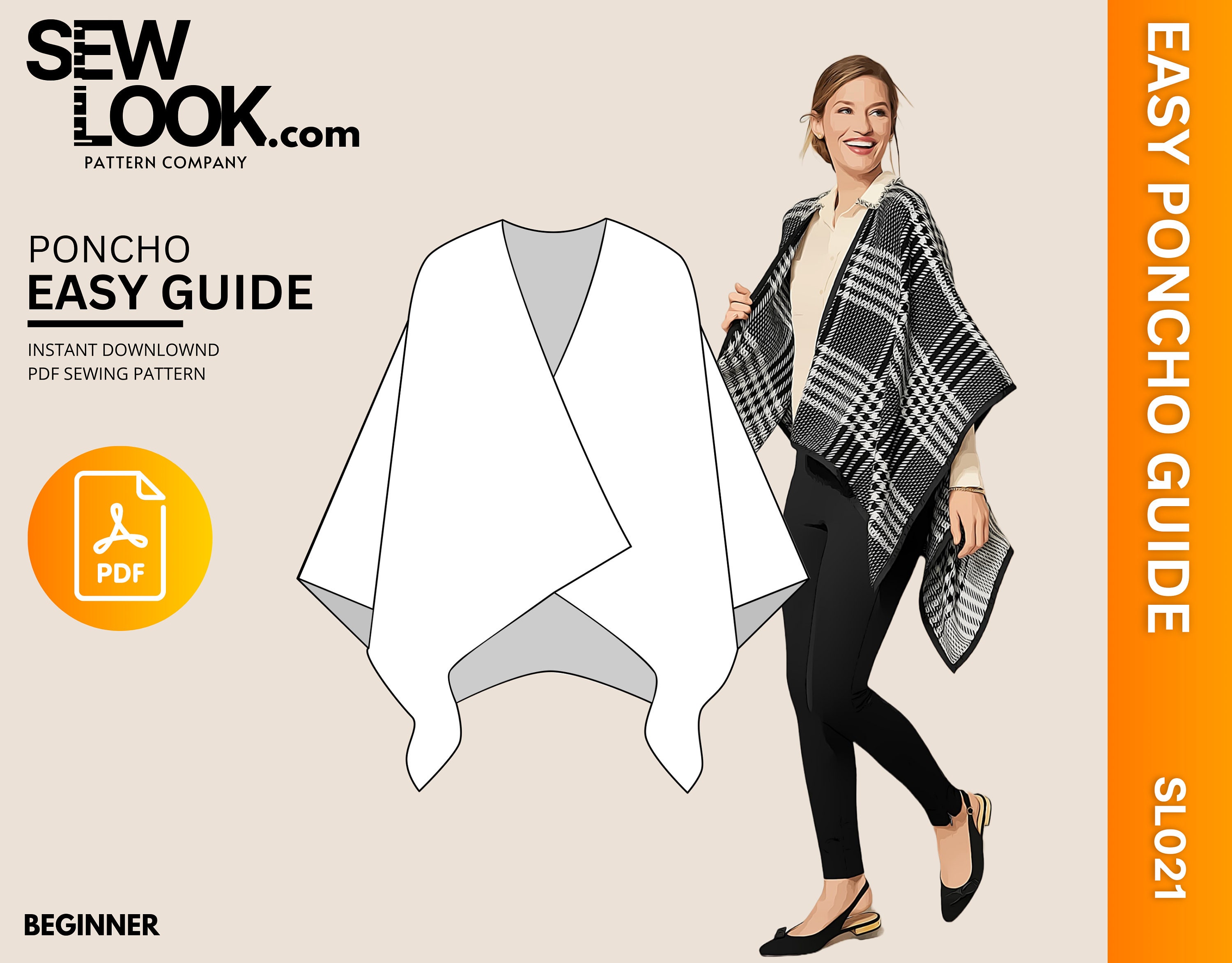 SEW LOOK Easy Poncho Guide PDF Easy Beginner Sewing Pattern All Size - Etsy