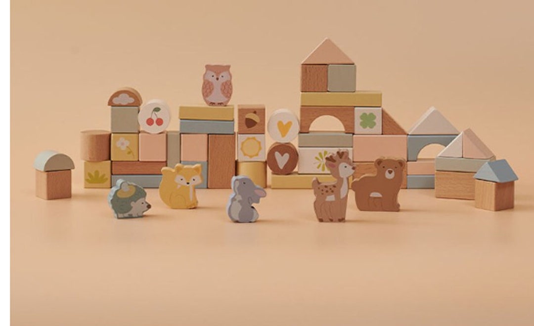 Wooden Building Color Blocks With Animals 50pcs. Wooden Blocks ...