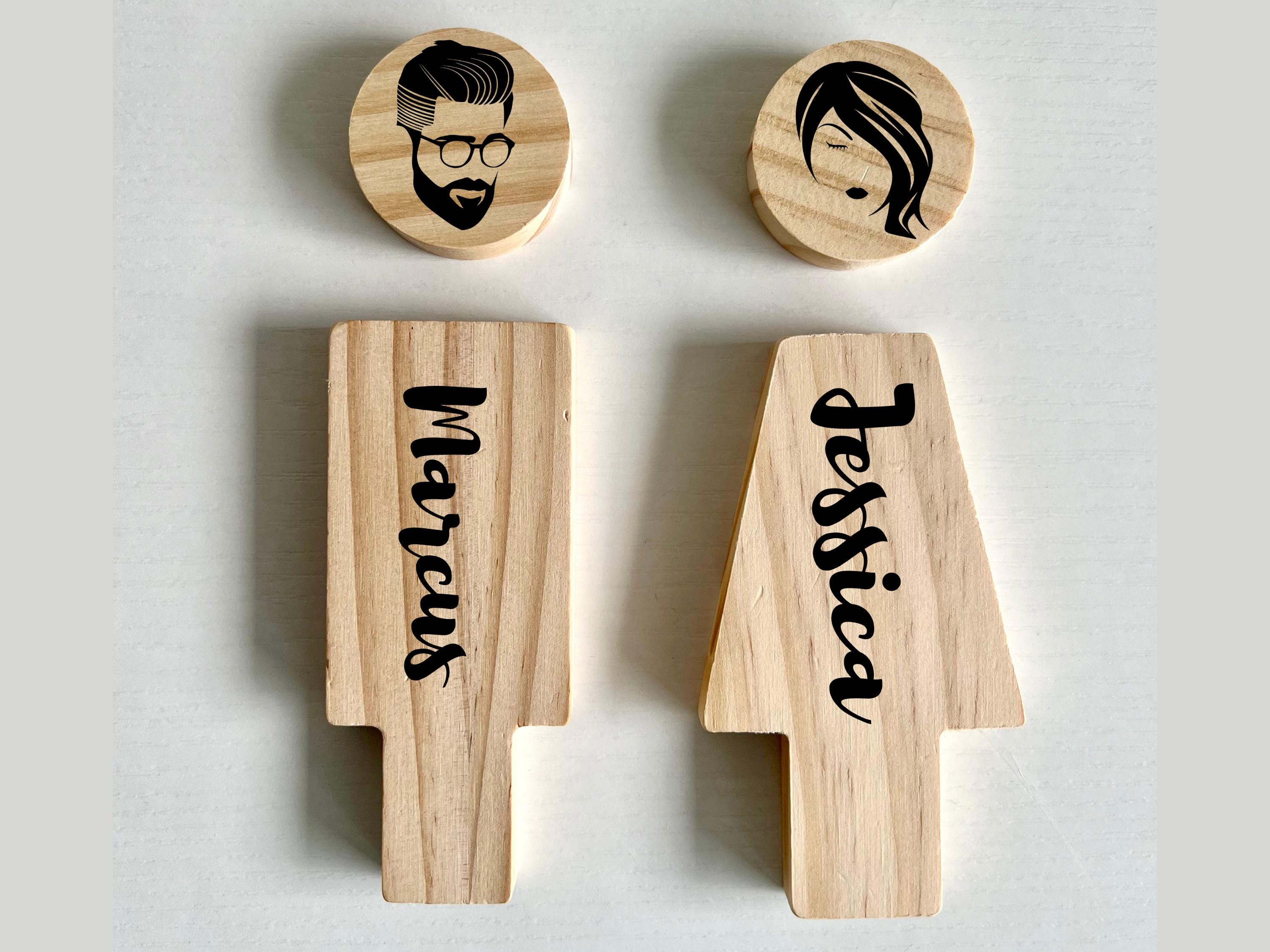 Personalized Wooden Restroom Sign - Male & Female Bathroom Figurines ...