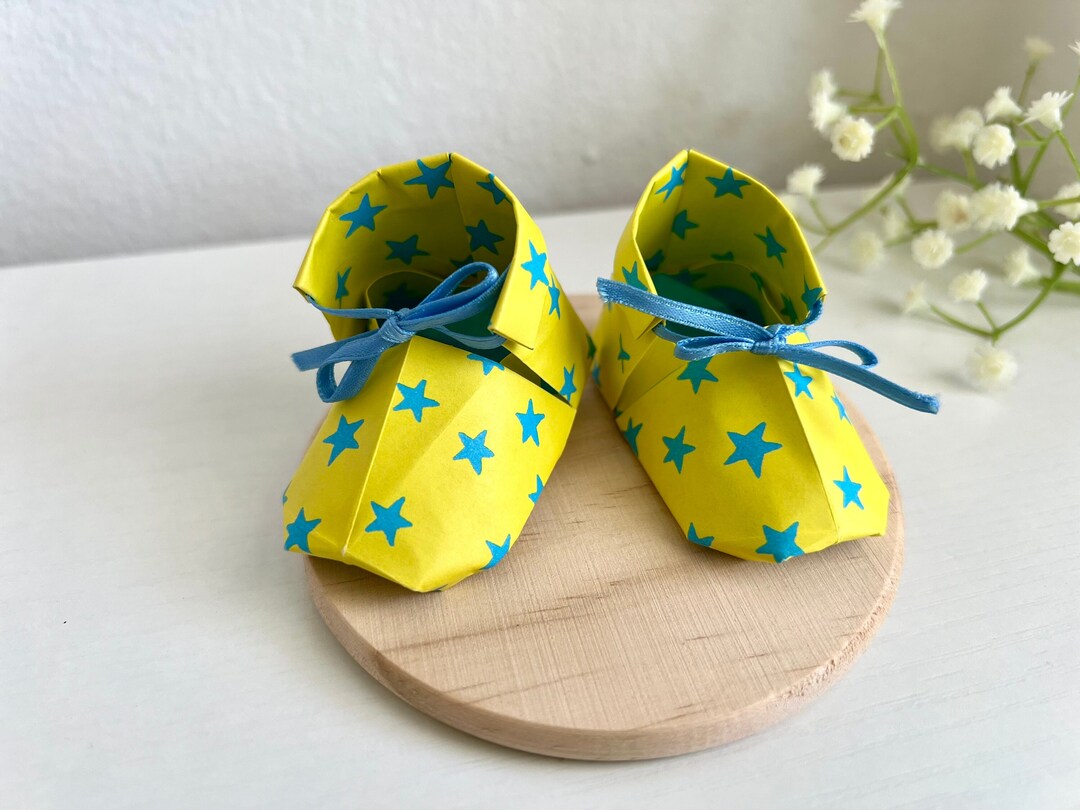 Starry Yellow Origami Baby Shoes: Handmade Keepsake - Etsy