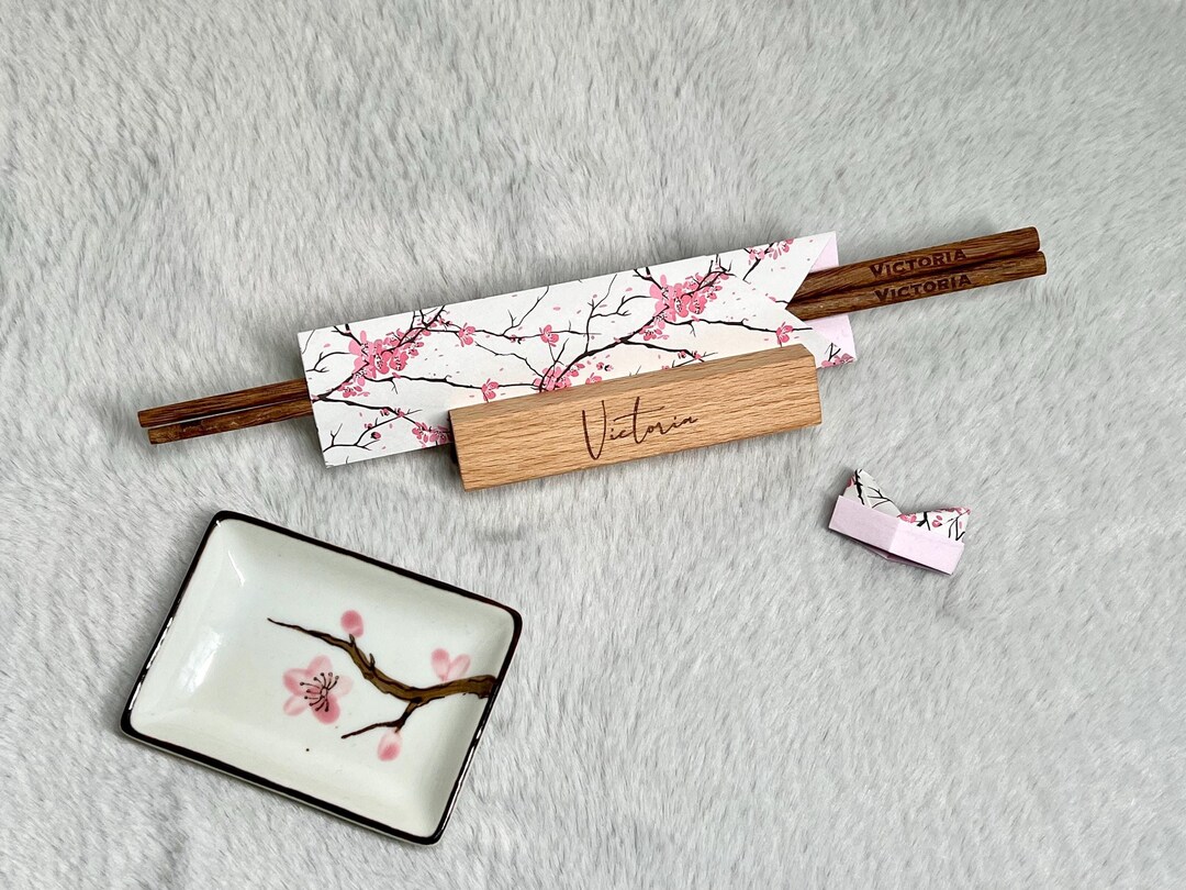 Personalized Japanese Chopsticks Set: Cherry Blossom Origami Wrap ...