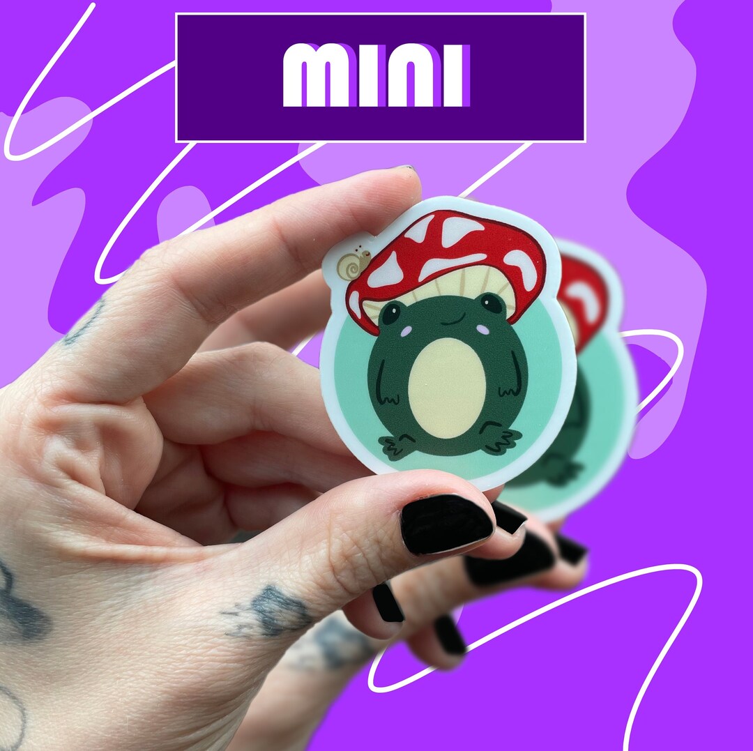 MINI Cute Frog With Mushroom Hat Sticker | Cottagecore | Smiling Frog ...