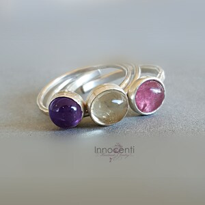 Gemstone Stack Rings Set ,three Gemstone Stack Rings, Silver Stack ...