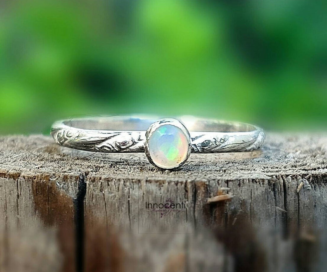 Small Opal Ring, Sterling Silver Opal Ring, October Birthstone Ring - Etsy